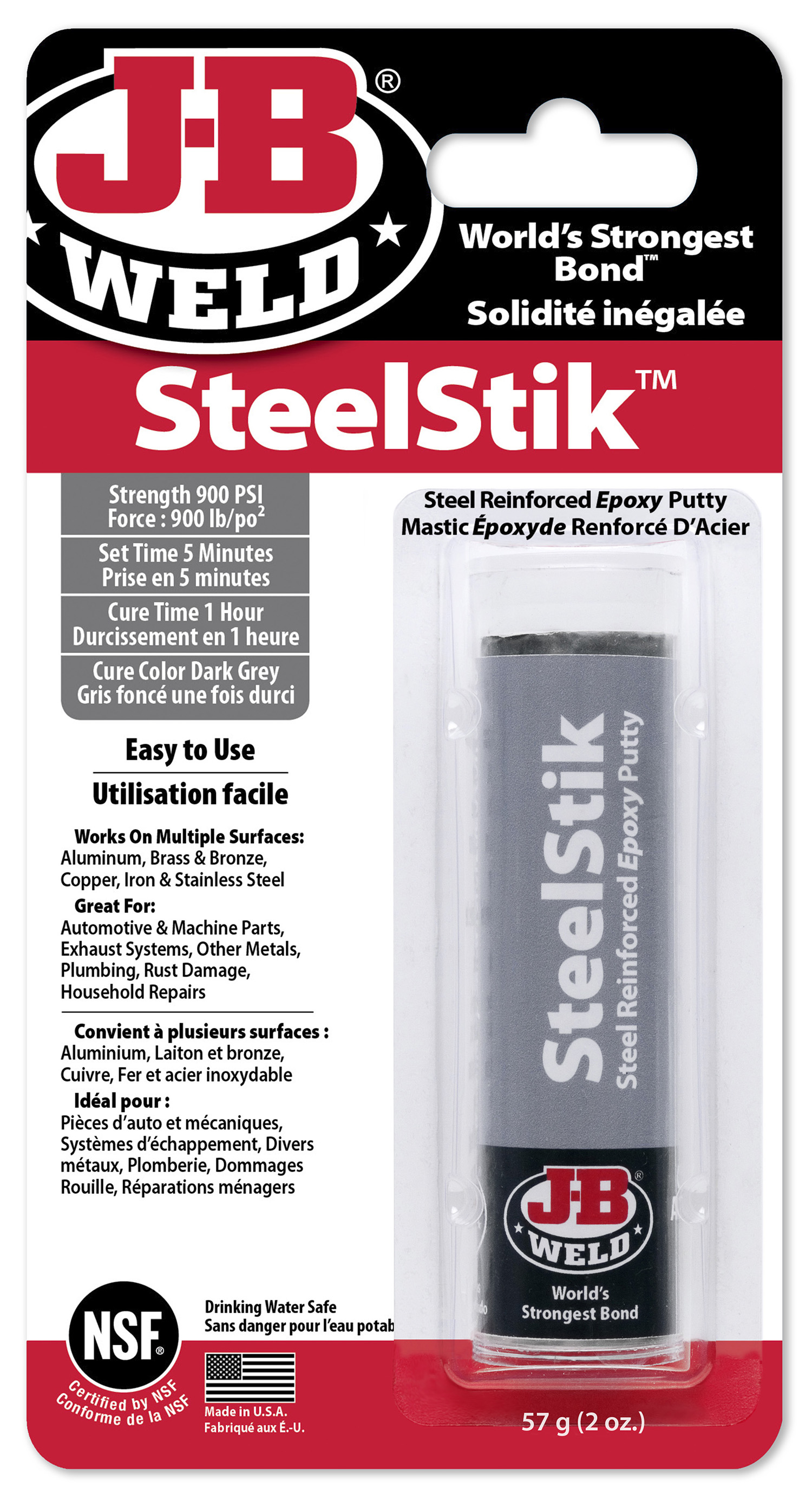 BÂTON de MASTIC ÉPOXYDE RENFORCÉ D'ACIER - 1 oz.